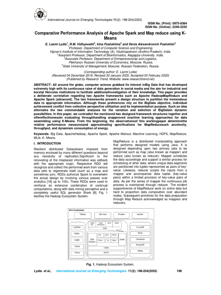 30 Comparative Performance Analysis Of Apache Spark And Map Reduce Using K Means E Pdf