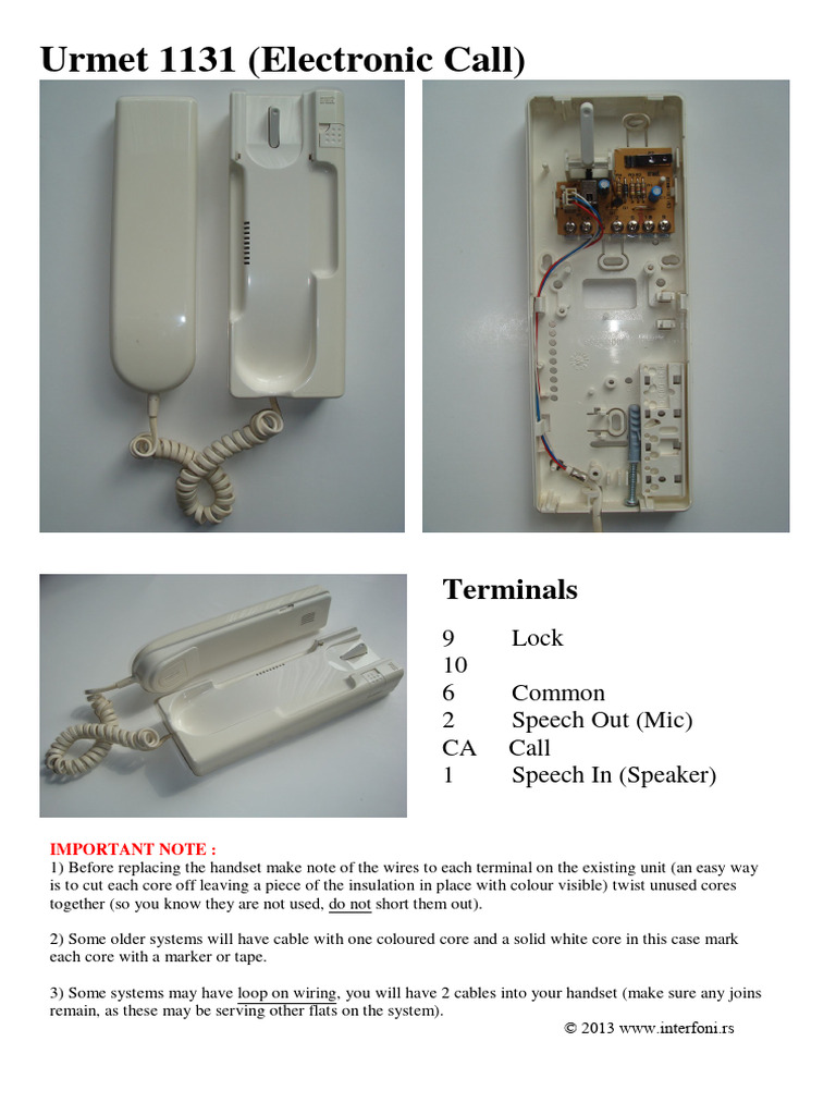 Urmet 1131 Interfonska Slusalica - Sema Prikljucaka 1 | PDF