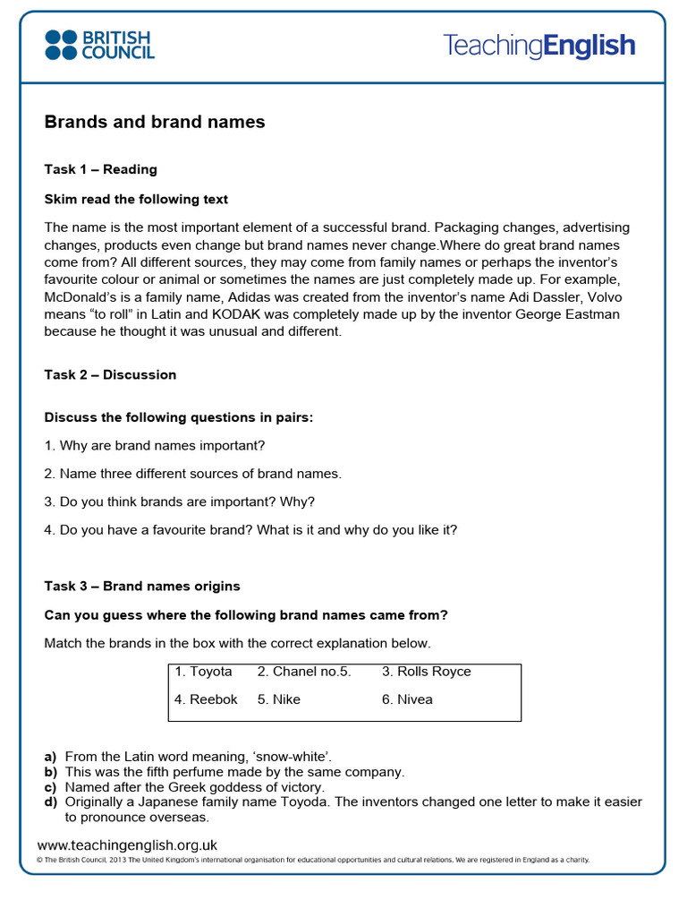Brands and Brand Names Worksheet | Download Free PDF | Brand