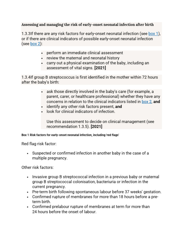 NICE 2021 Assessing and Managing The Risk of Early Onset Sepsis | PDF ...