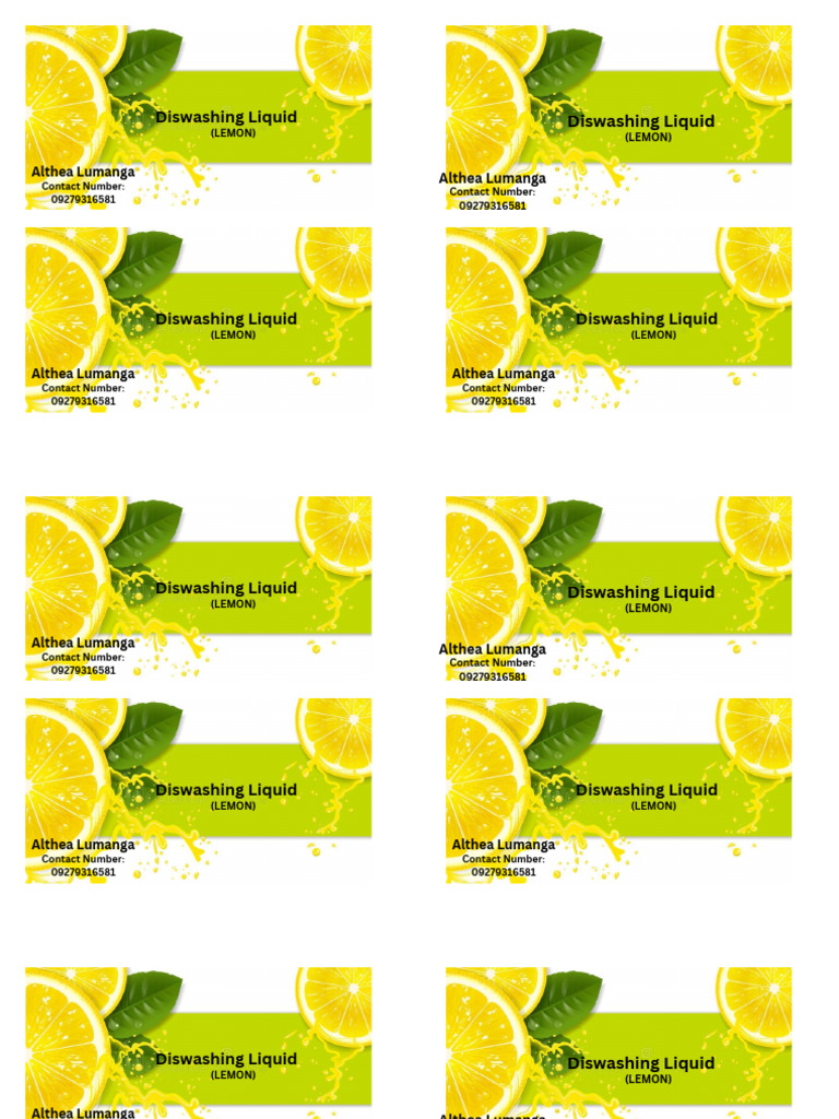 Lemon Dishwashing Liquid by Althea | PDF