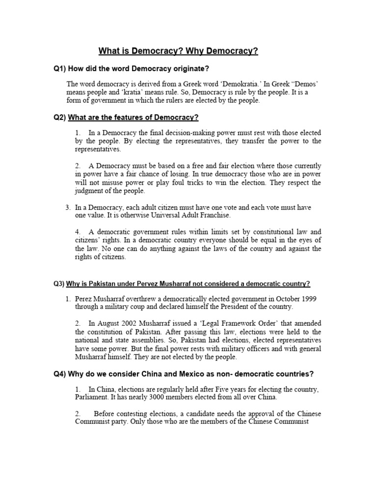 What Is Democracy Why Democracy Notes Pdf Democracy Political