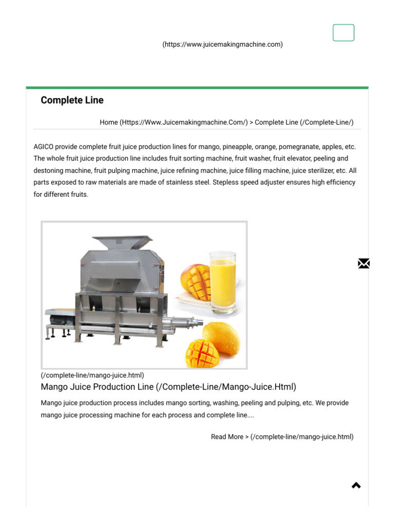 Complete Fruit Juice Production Line and Equipment Involved | PDF