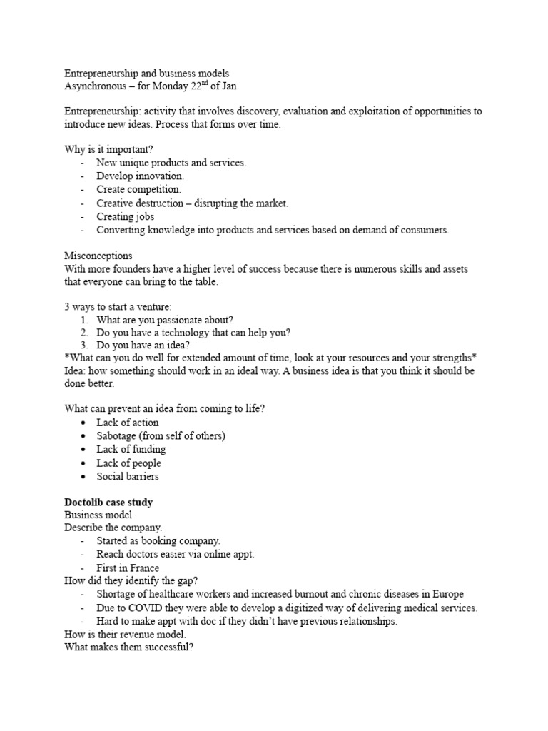 Entrepreneurship and Business Models Notes | Download Free PDF | Cost ...