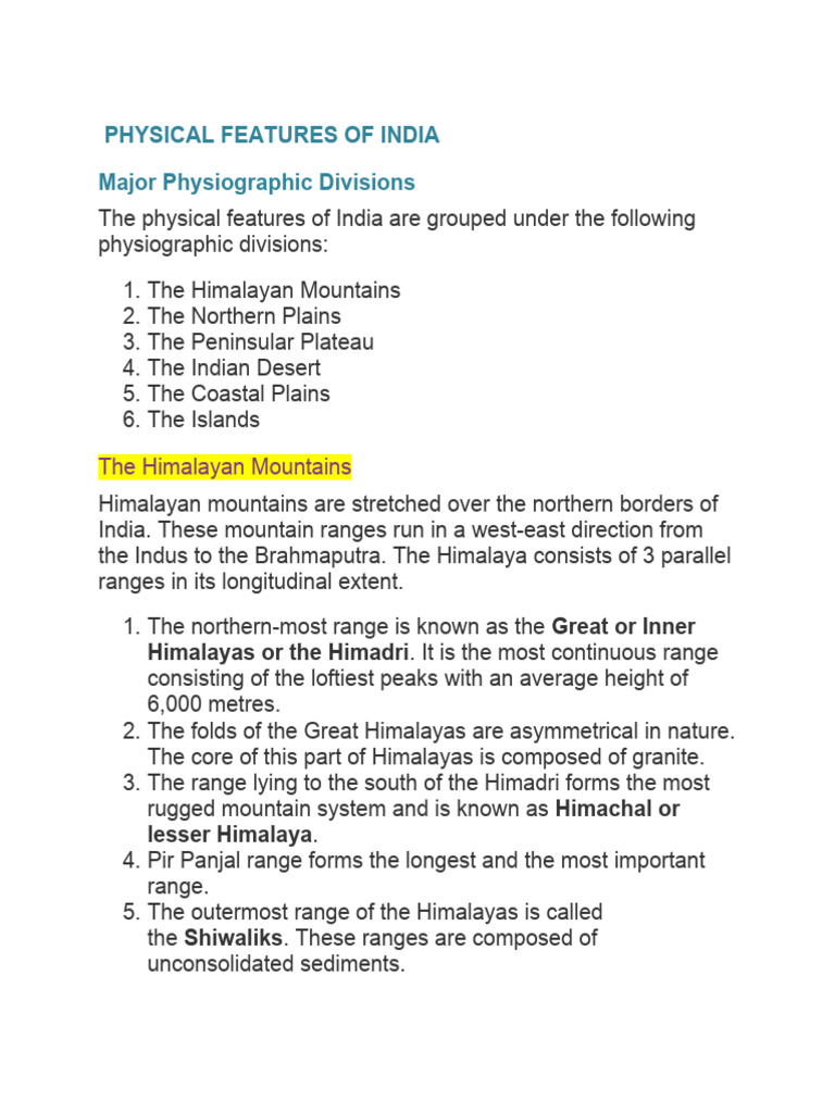 Physical Features of India-Key Points | PDF