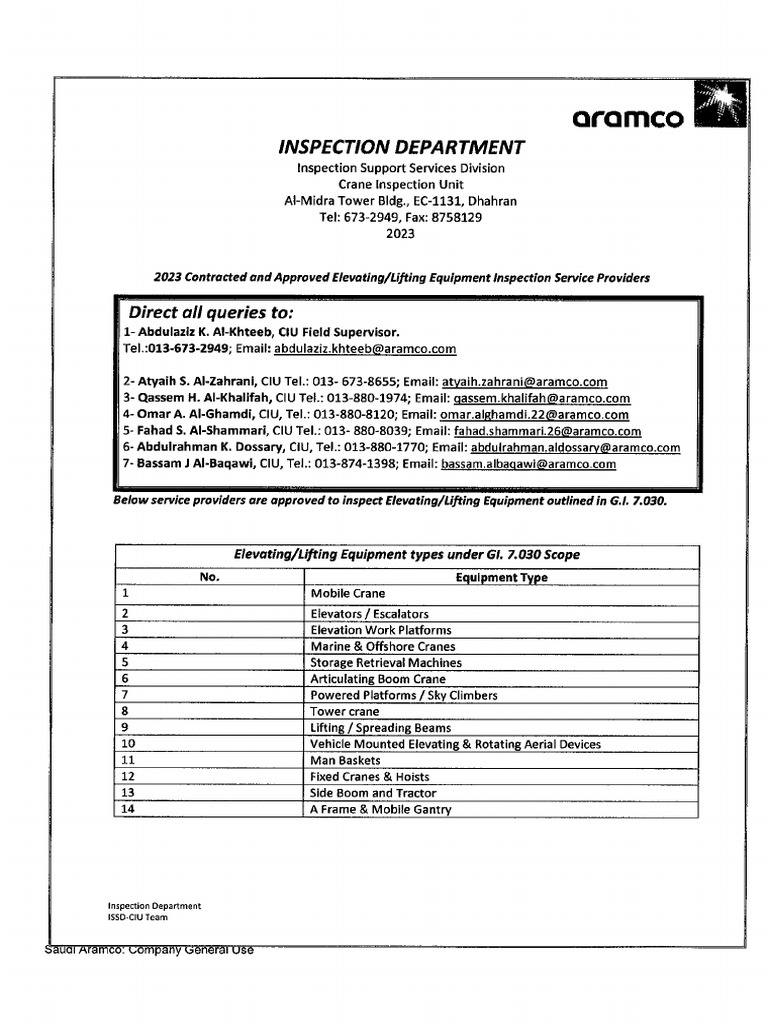 2023 Approved Lifting Equipment Inspection Service Providers - Saudi ...