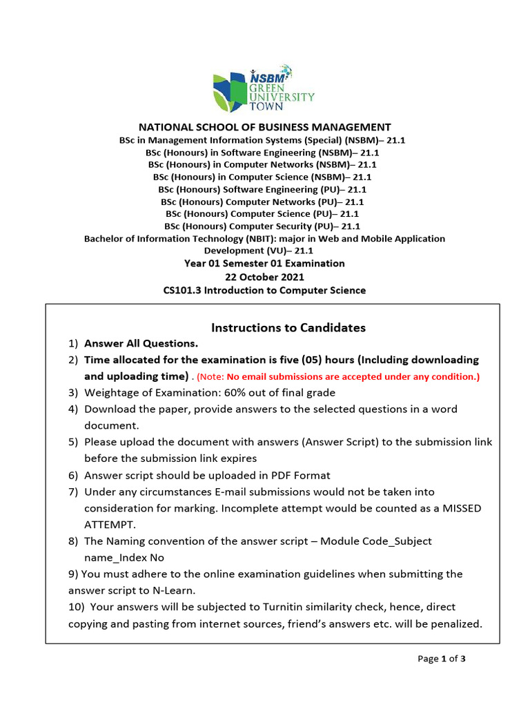 National Computer Science Exam 2021 | PDF | Hard Disk Drive | Binary ...