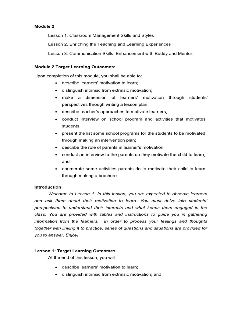 FS 100.module 2. Observation in Teaching and Learning Actual School ...