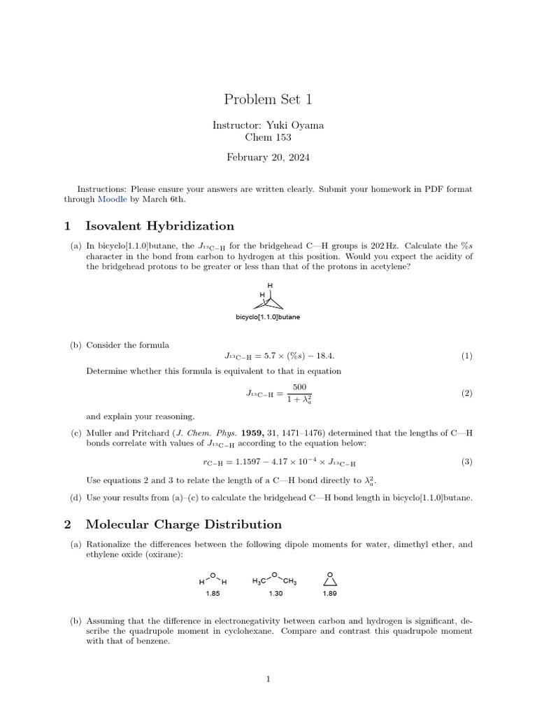 Chem 153 Problem Set 1 | PDF | Chemical Bond | Hydrogen Bond