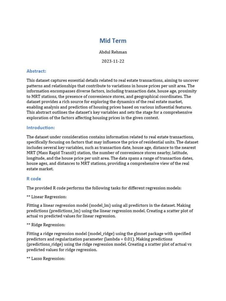 R Markdown File Mid | PDF | Regression Analysis | Dependent And Independent Variables