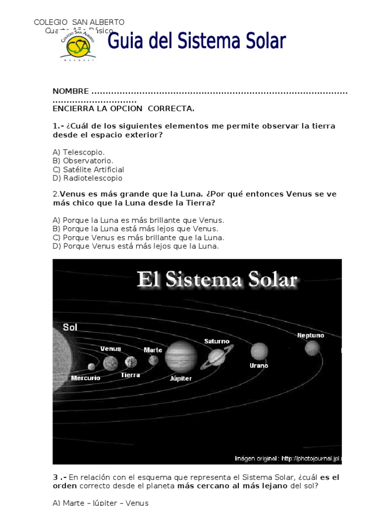 Guia Sistema Solar 4° | PDF | Planetas | Sistema solar