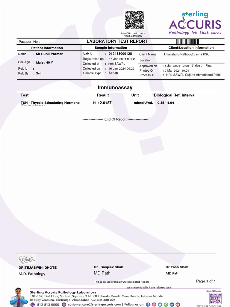 Immunoassay: Laboratory Test Report | PDF | Thyroid Stimulating Hormone ...