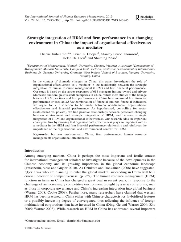 2013-IJHRM-strategic Integration of HRM | Download Free PDF | Human ...