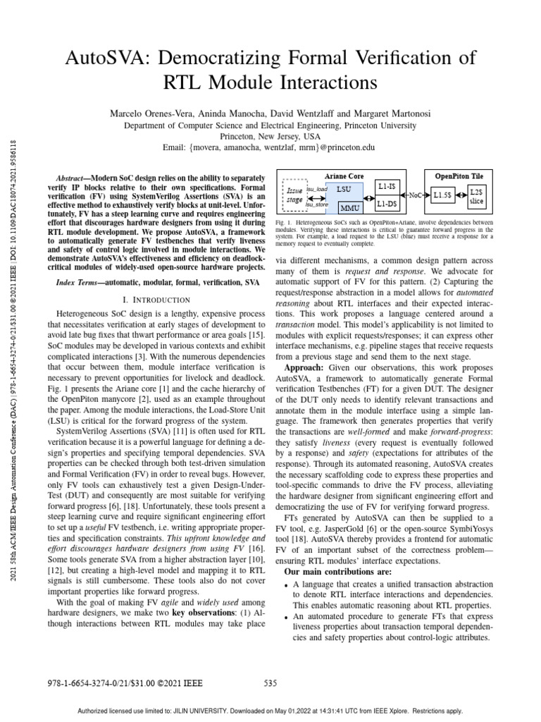 AutoSVA Democratizing Formal Verification of RTL Module Interactions | PDF | Formal Verification ...