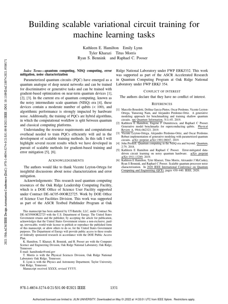 Building Scalable Variational Circuit Training For Machine Learning Tasks | PDF | Quantum ...