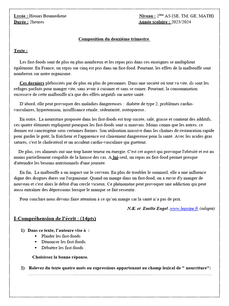 Examen Réquisitoire 2024 2as | PDF