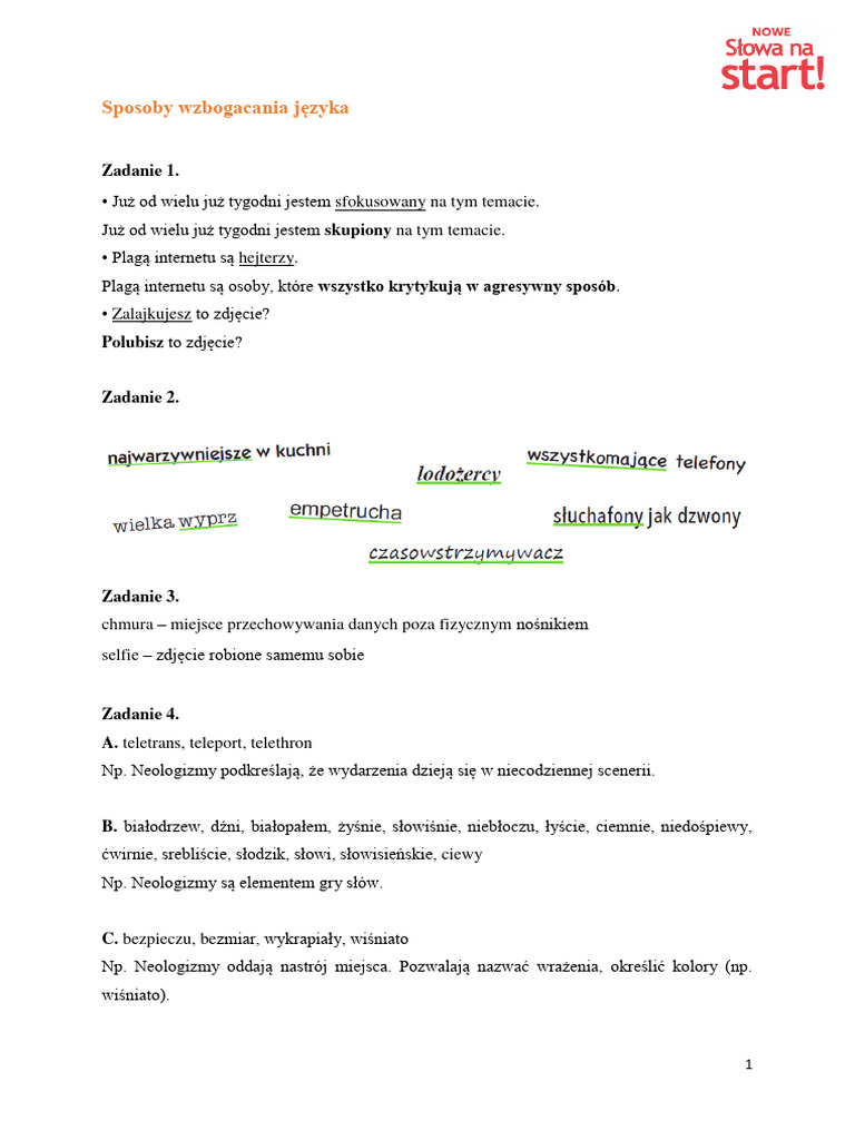 Odpowiedzi Do Zadan Zamieszczonych W Zeszycie Cwiczen Nowe Slowa Na ...