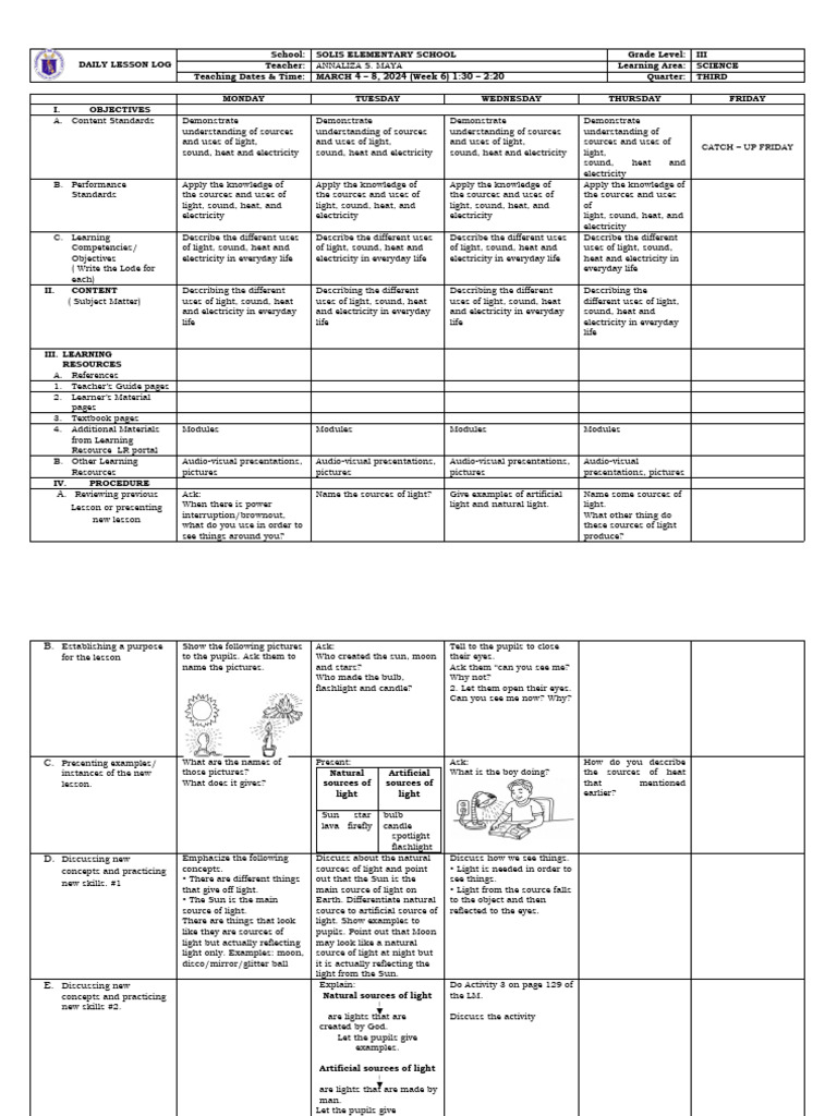 DLL_SCIENCE 3_Q3_WEEK 6 DescribeTheUsesofLightHeatElectricity | PDF | Light | Learning