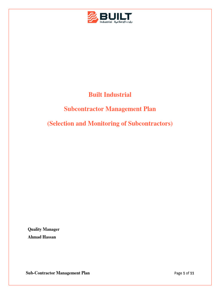 Sub-Contractor Management Plan | PDF