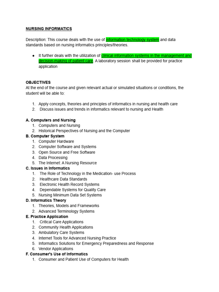 Nursing Informatics Download Free Pdf Computer Data Storage