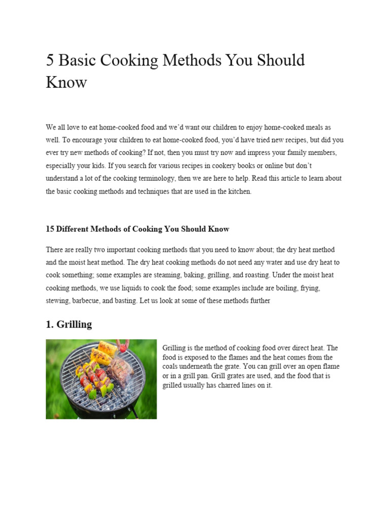 5 Basic Cooking Methods You Should Know | PDF | Cooking | Grilling