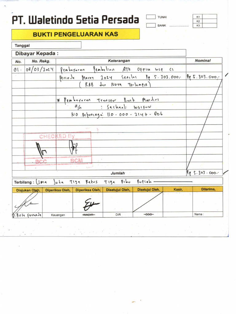 Pembayaran Atk Office WSP Cs Periode Maret 2024 | PDF