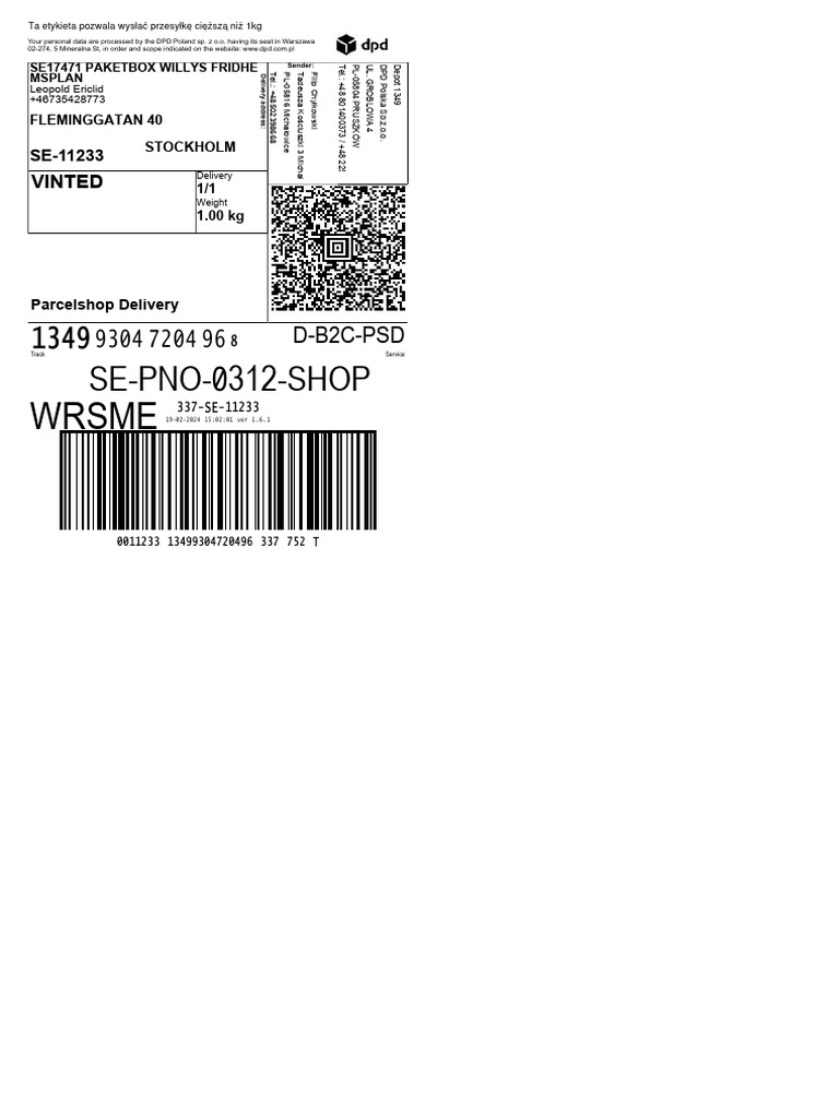 Vinted Shipping Details: Sweden to Poland | PDF