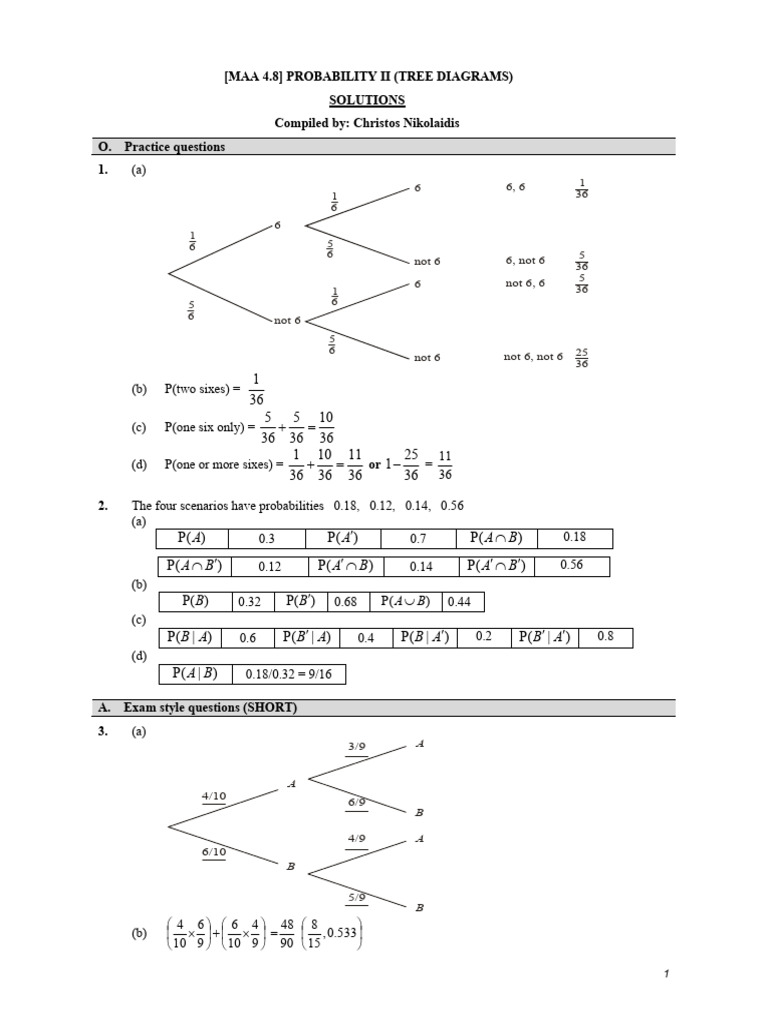 MAA 4.8 PROBABILITY II TREE DIAGRAMS Solutions | PDF