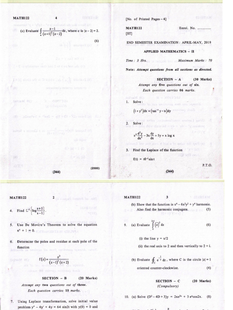 Applied Mathematics - II, MATH122 (ST), April-May - 2019 | PDF