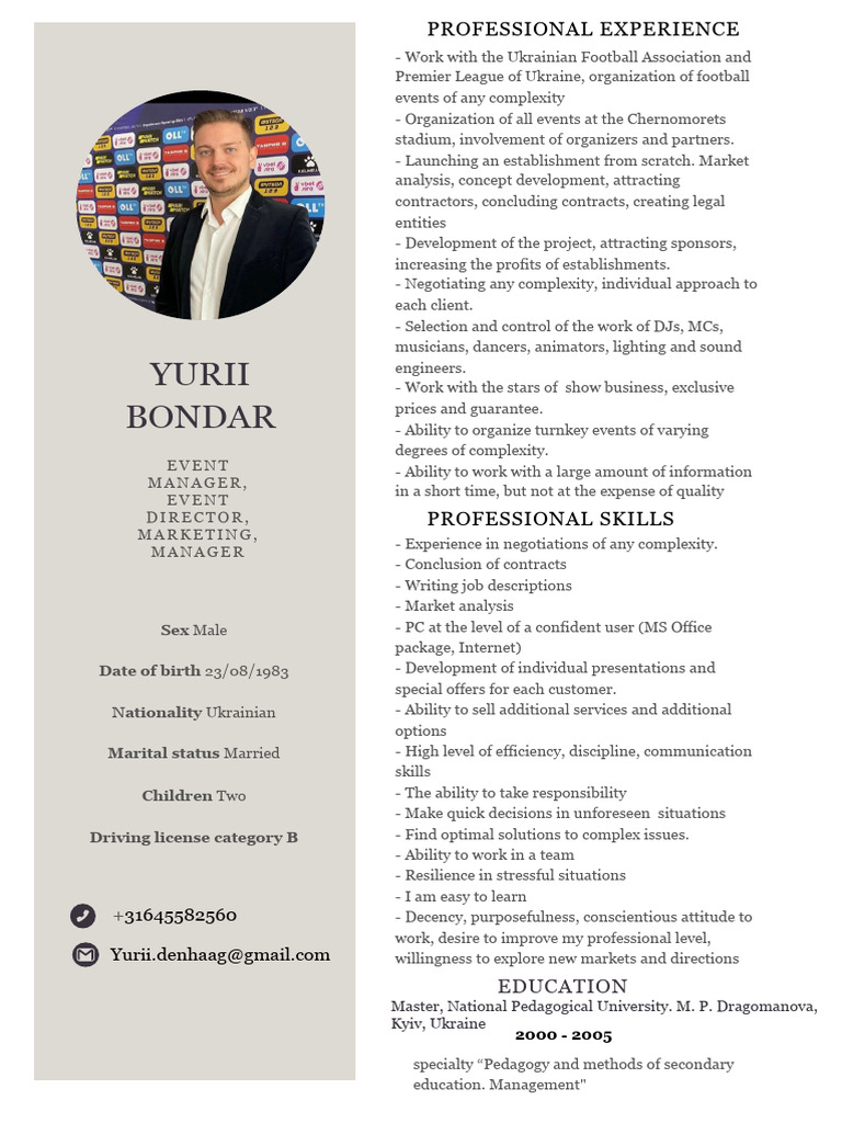 Bondar Yurii CV | PDF | Concert