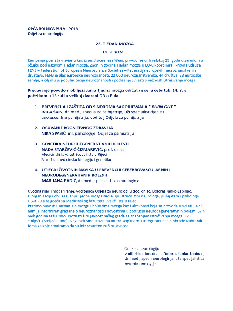 Tjedan Mozga OB Pula 2024 | PDF