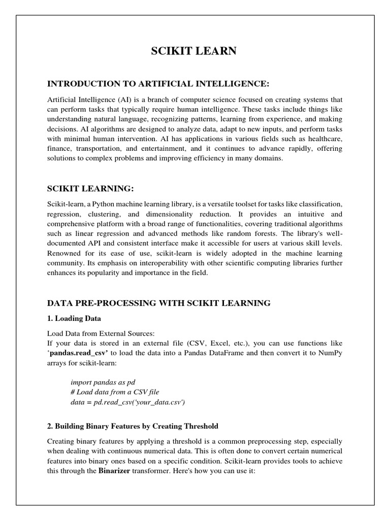 Scikit Learn: Introduction To Artificial Intelligence | PDF