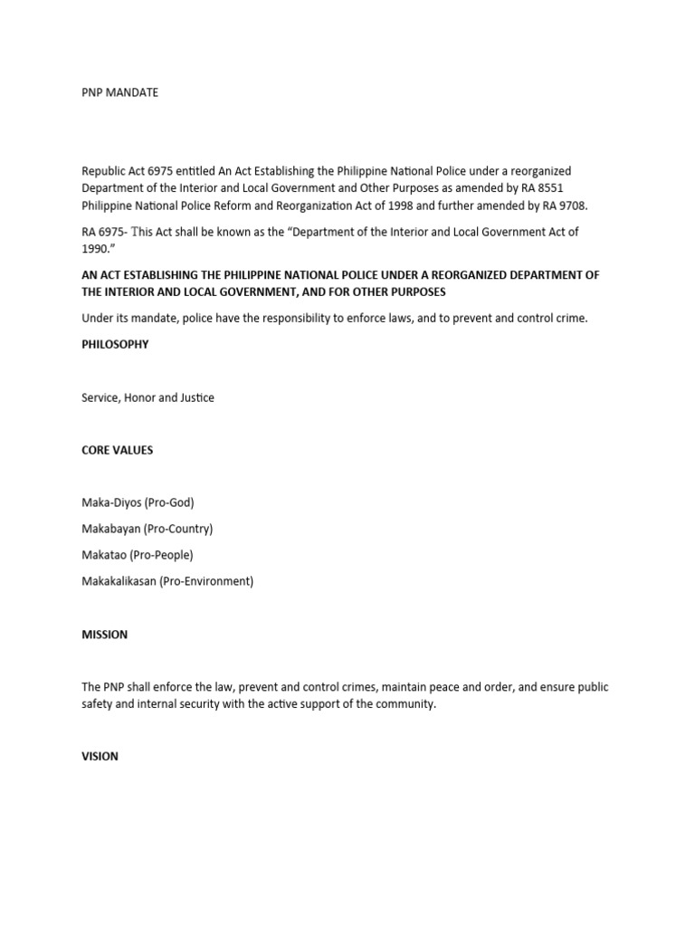 PNP Mandate | PDF | Police | Public Law