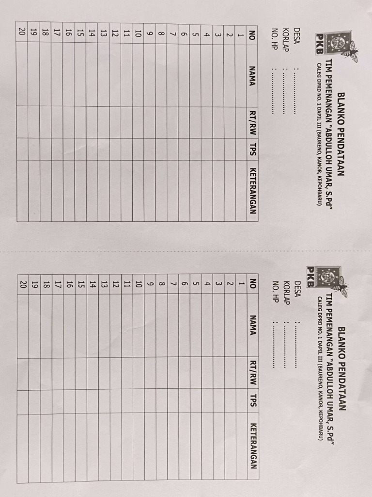 Blangko Pendataan | PDF