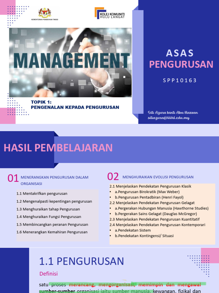 Spp10163 Topik 1 Pengenalan Pengurusan | PDF