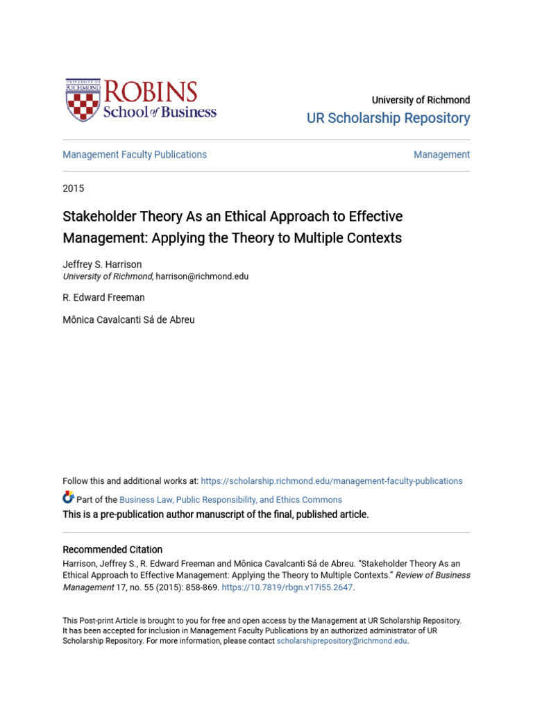 Stakeholder Theory As An Ethical Approach To Effective Management | PDF ...