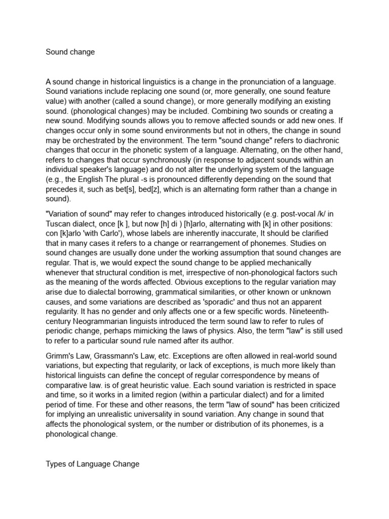 Sound Change | PDF | Psycholinguistics | Cognitive Science