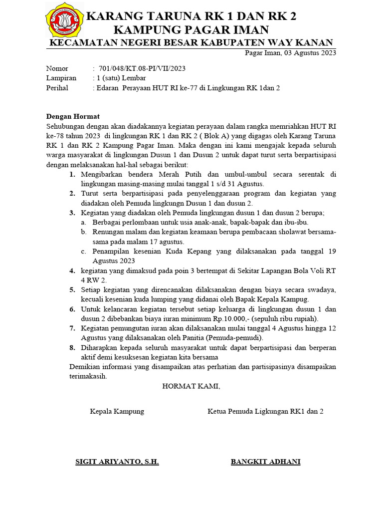 Edaran Iuran 17an | PDF | Ilmu Sosial | Sains & Matematika