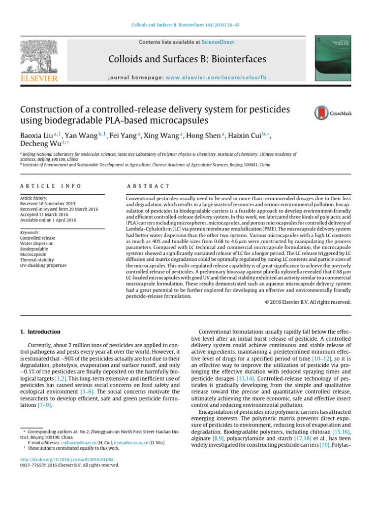 Construction of A Controlled Release Delivery System For Pesticides | PDF | Emulsion ...