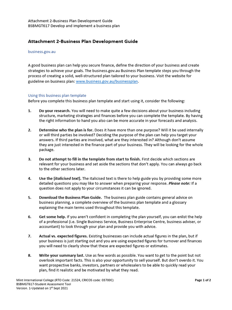 Attachment 2-Business Plan Development Guide | PDF | Business | Economies
