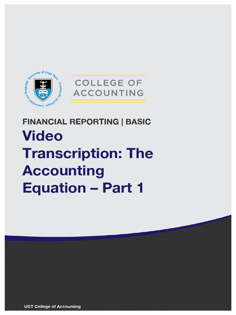 Financial Reporting - Basic - The Accounting Equation - Part 1 | PDF ...