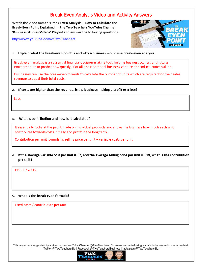 Break-Even Analysis and Activities Guide | PDF