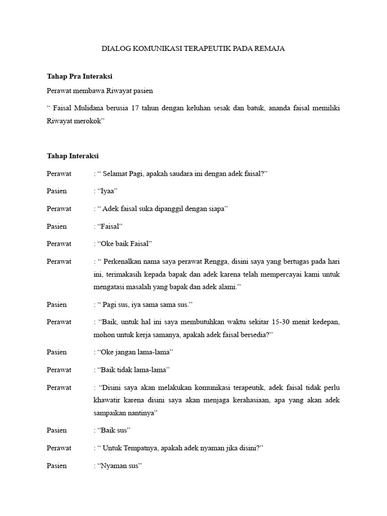 Dialog Komunikasi Terapeutik Pada Remaja | PDF | Kesehatan Holistik | Sains & Matematika