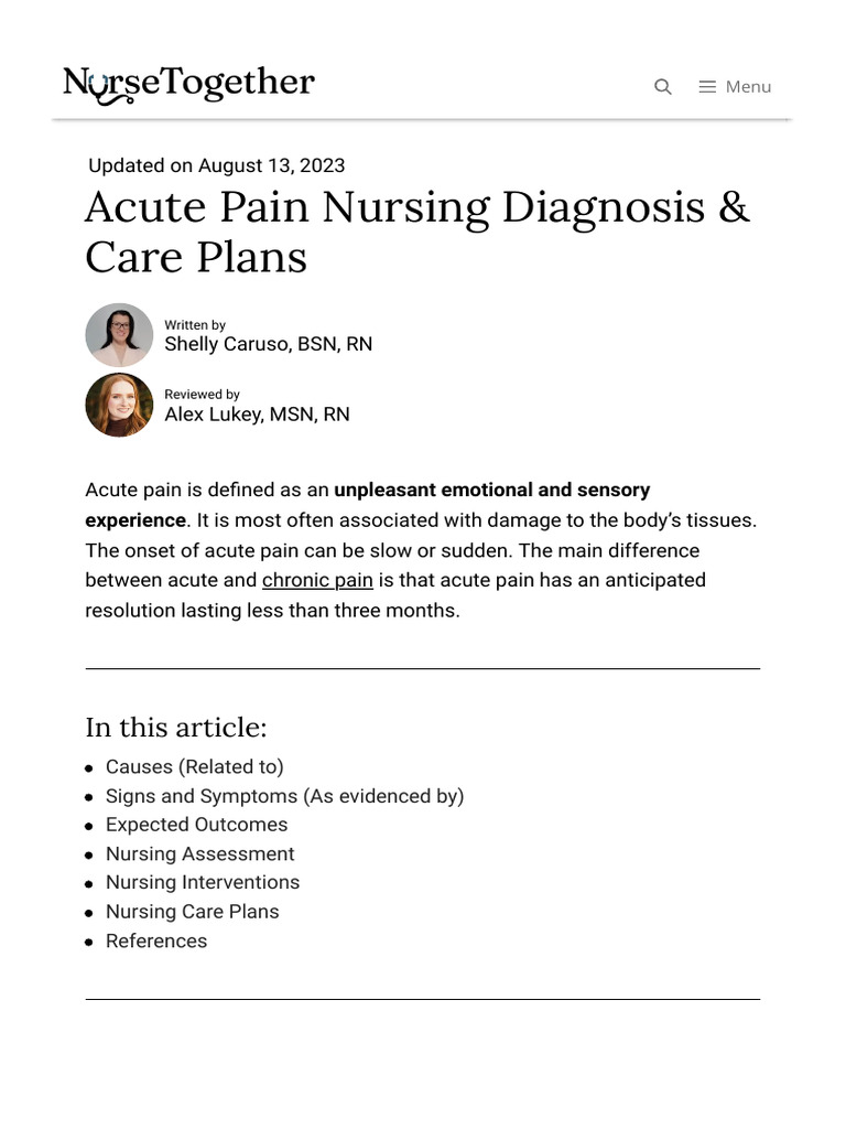 Acute Pain Nursing Diagnosis & Care Plans | PDF | Pain | Analgesic