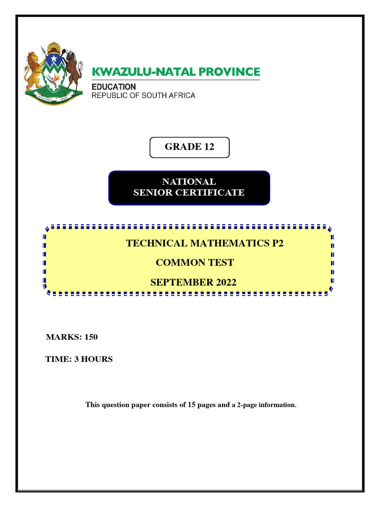 KZN GR 12 Sept 2022 p2 Tech Maths | PDF | Circle | Sphere
