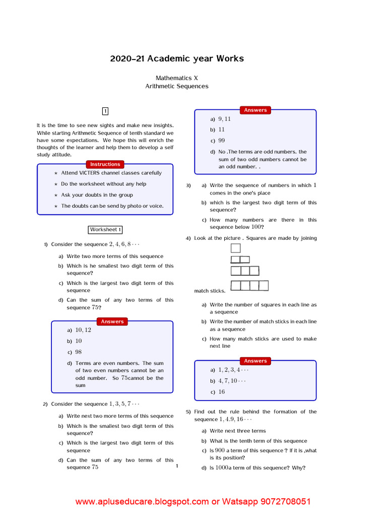 A+ Blog SSLC First Bell Mathematics Chapter 1 Worksheets em Ans | PDF | Sequence | Numbers