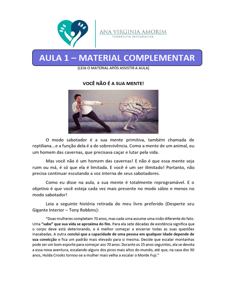 Aula 1 - Material Complementar | Download grátis PDF | Mente | Sabedoria