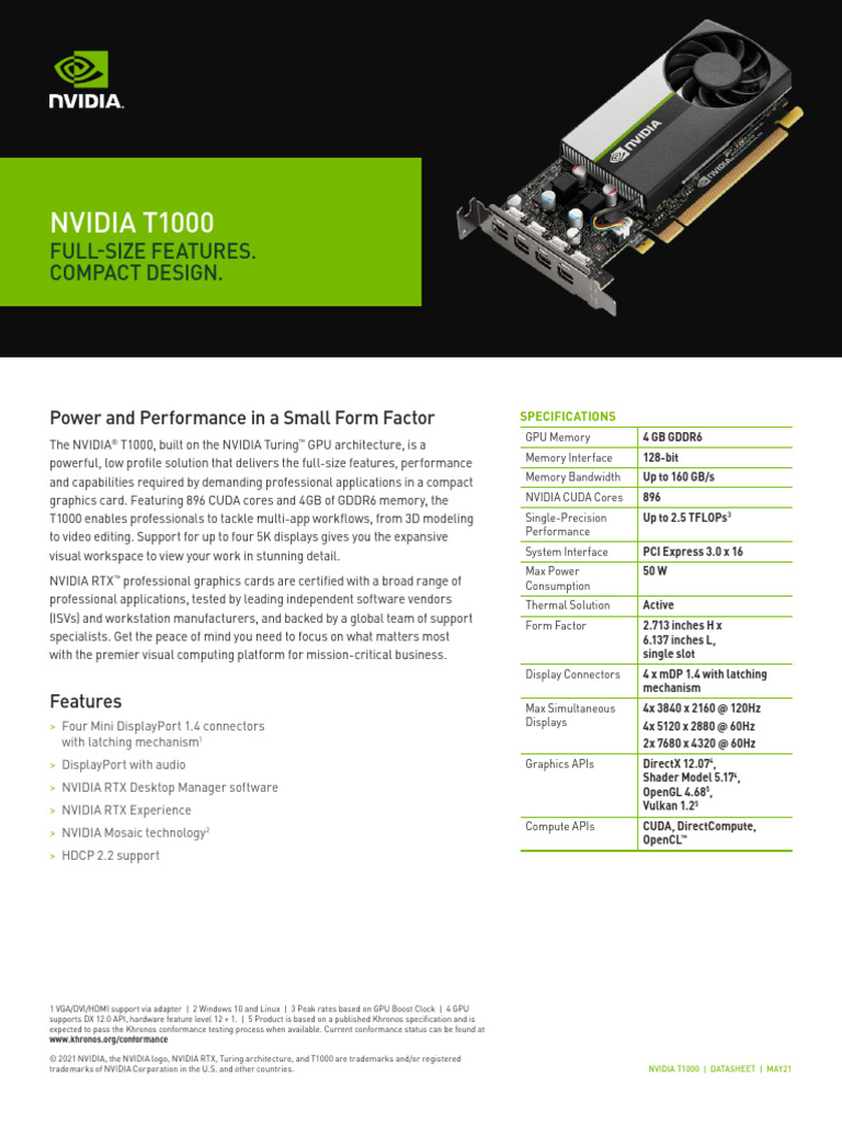 Proviz Print Nvidia T1000 Datasheet Us Nvidia 1670054 r4 Web | PDF ...