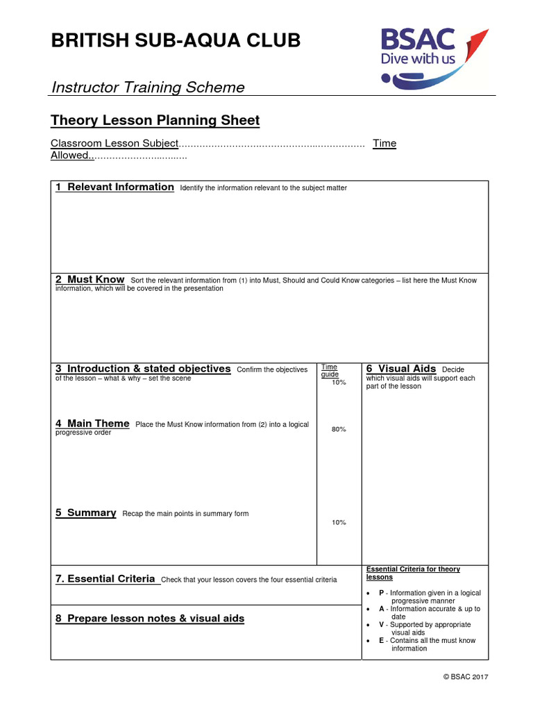 BSAC Theory-Lesson-Planning-Sheet | PDF