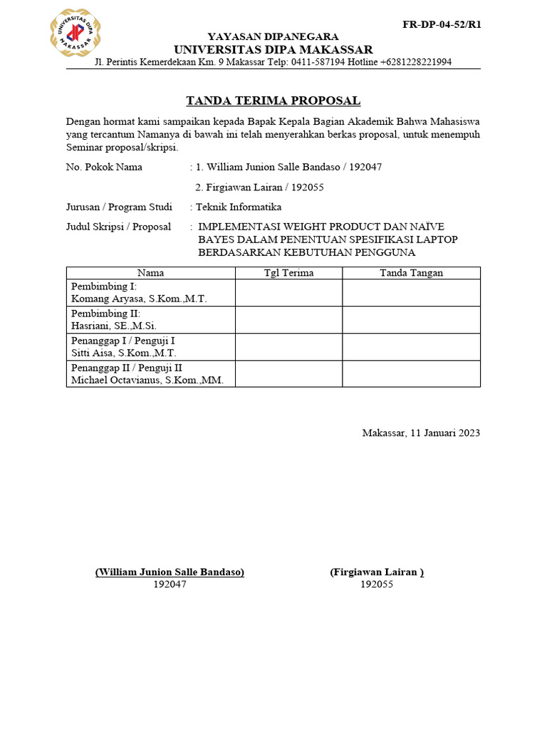Tanda Terima Proposal | PDF